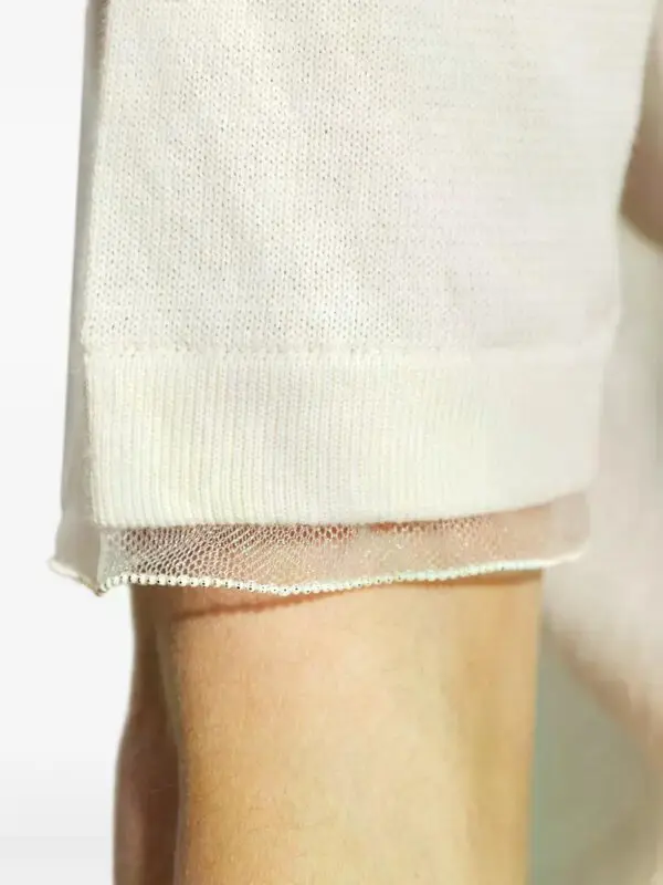 Fabiana Filippi Tulle-trimmed Knit T-shirt - Neutrals