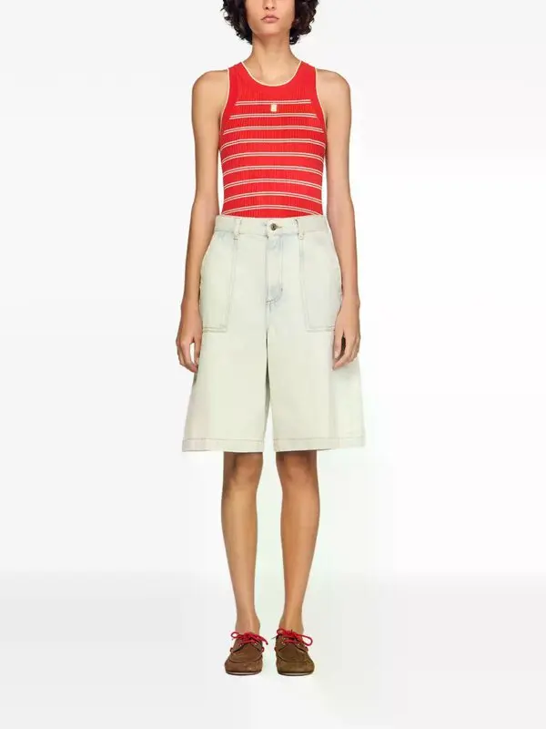 Sandro Wide-leg Faded Denim Bermuda Shorts - Blue