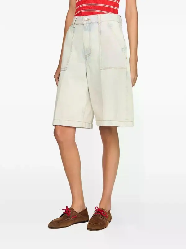 Sandro Wide-leg Faded Denim Bermuda Shorts - Blue