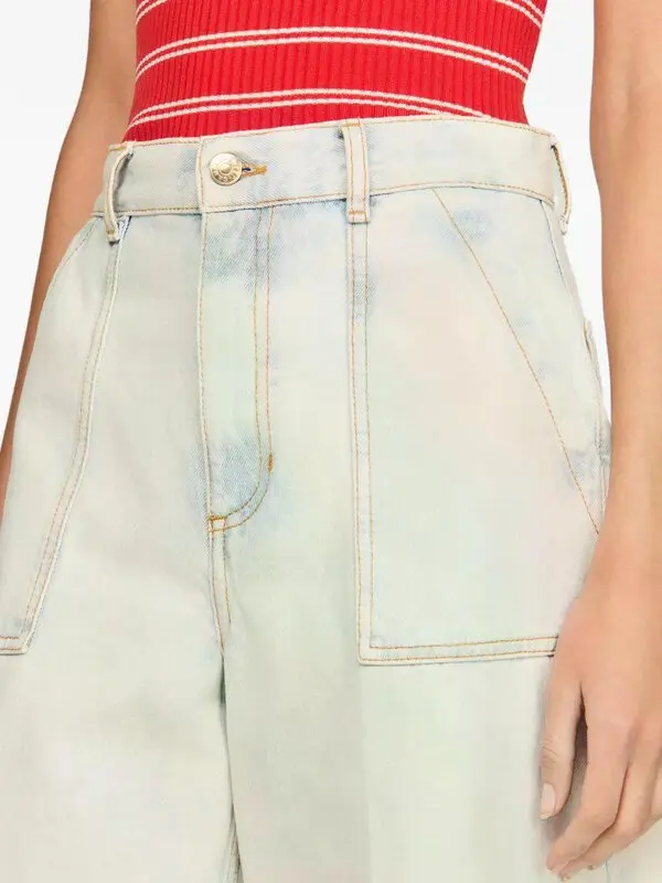 Sandro Wide-leg Faded Denim Bermuda Shorts - Blue