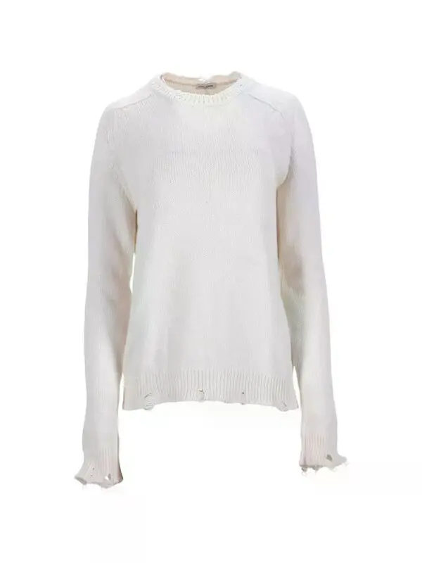 Saint Laurent Distressed-ribbed Sweater - White