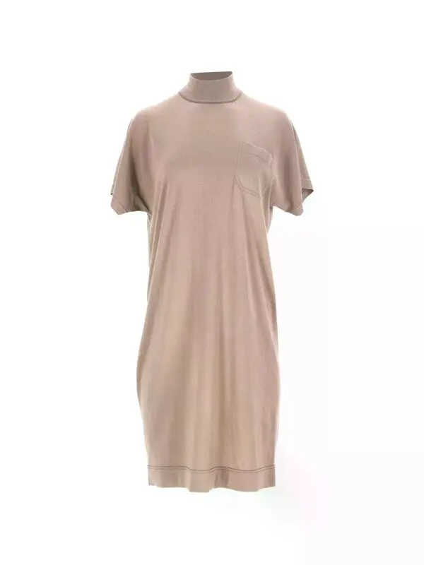 Brunello Cucinelli High-neck Chest-pocket Midi Dress - Neutrals