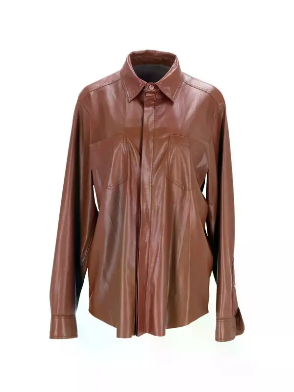 Nanushka Patch-pocket Faux-leather Shirt - Brown