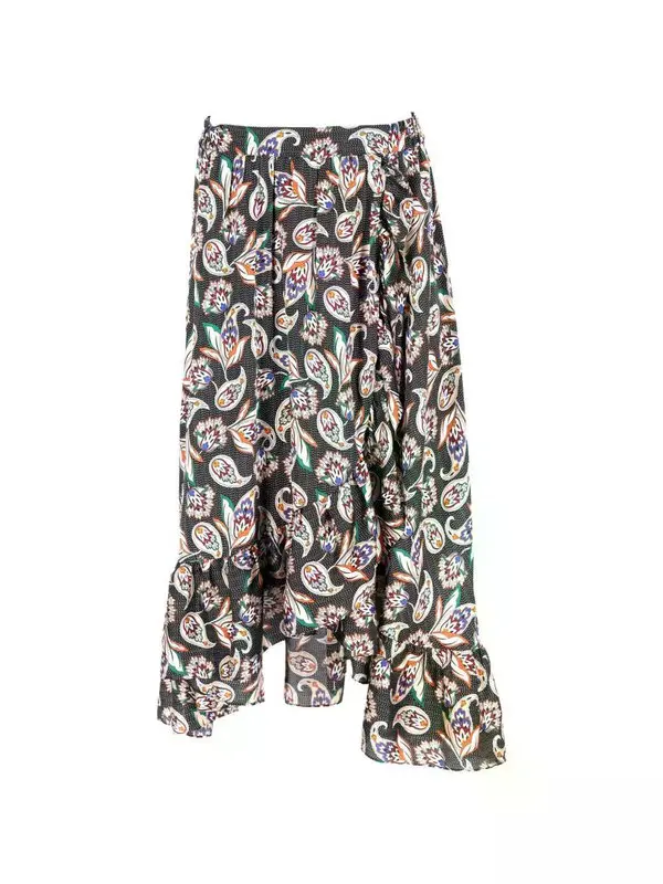 Maje Paisley-print Ruffled Midi Skirt - Black