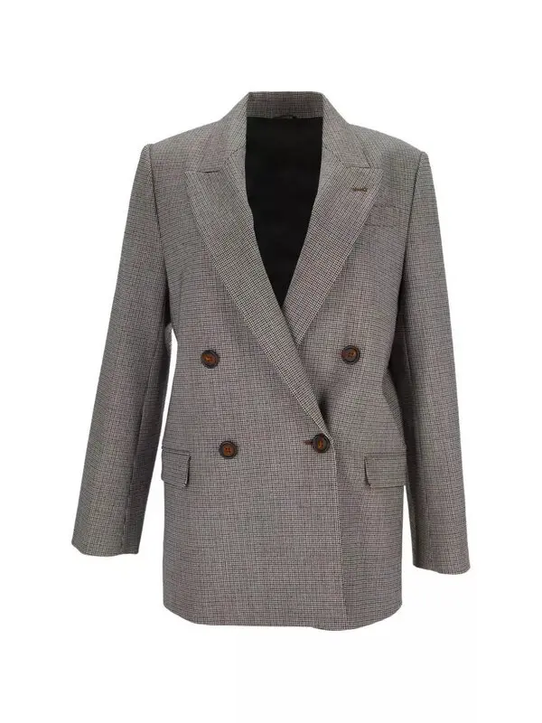 Brunello Cucinelli Houndstooth Double-breasted Blazer - Grey
