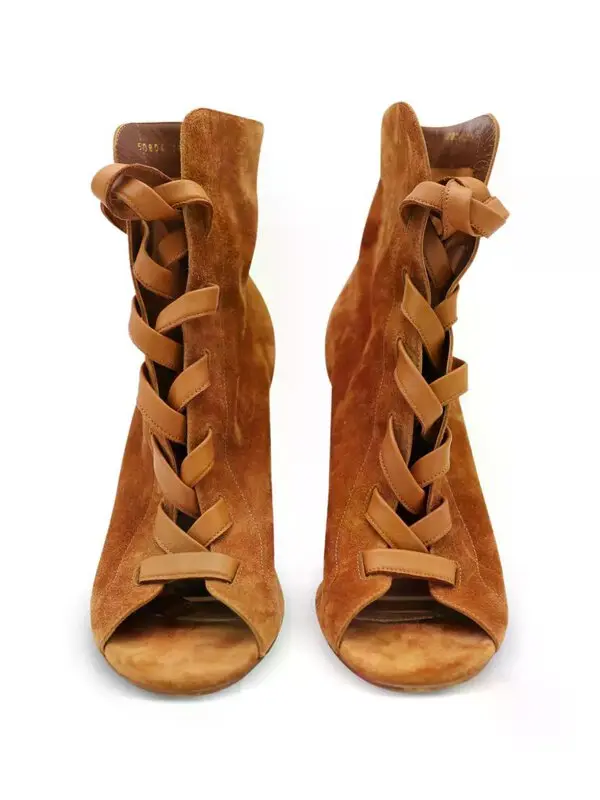 GIANVITO ROSSI Brooklyn Peep-toe Lace-up Ankle Boots - Brown