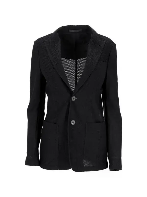 Giorgio Armani Mesh Back Peak Lapels Blazer - Black
