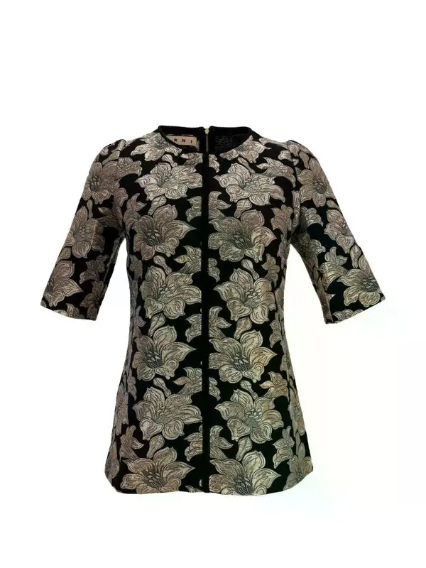 Marni Floral-jacquard Short-sleeve Top - Gold