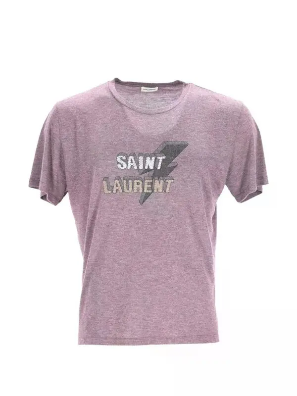Saint Laurent Logo Print Cotton T-shirt - Purple
