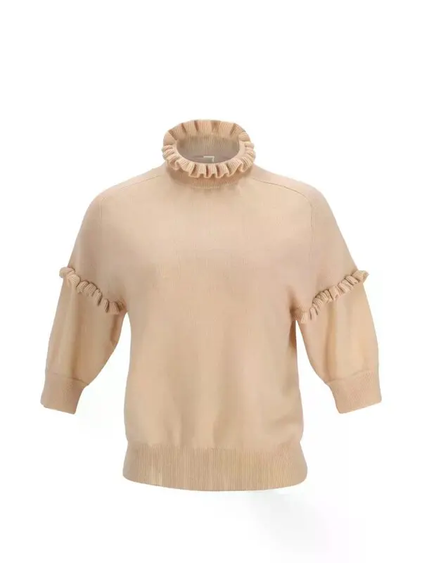 Chloé Half-sleeved Ruffled Sweater - Neutrals