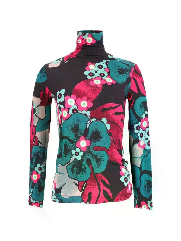 Dries Van Noten Floral-print Turtleneck Top - Black