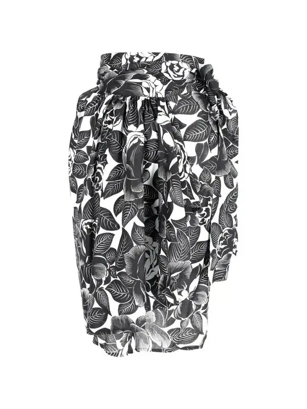 LANVIN Floral-print Tie-waist Cotton Midi Skirt - Black