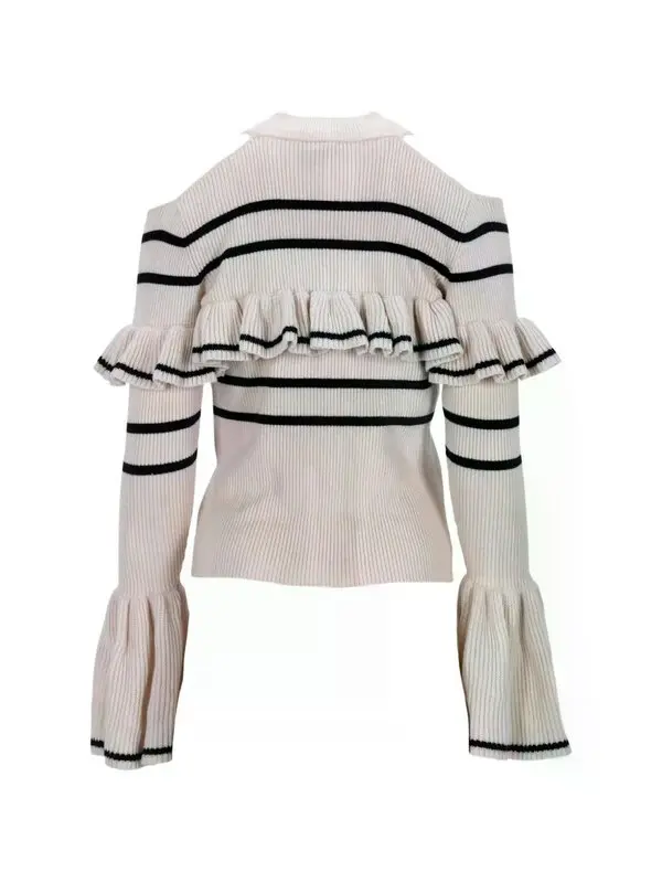 SELF-PORTRAIT Ruffle-trimmed Ribbed-knit Top