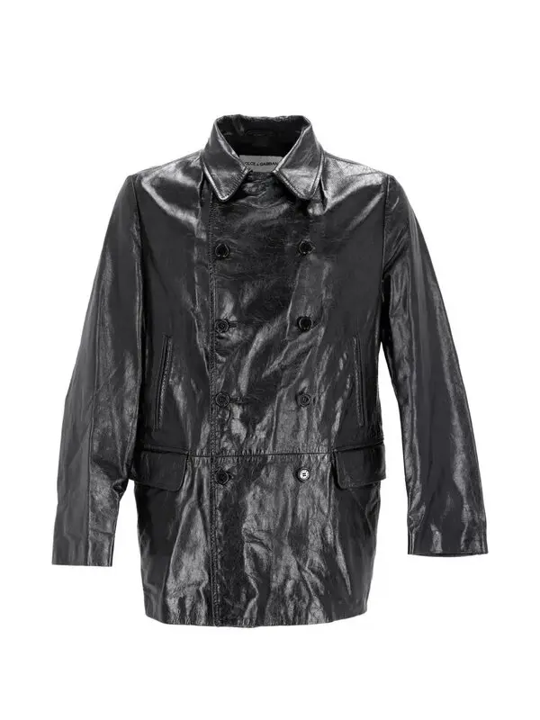 Dolce & Gabbana Double-breasted Leather Coat - Black