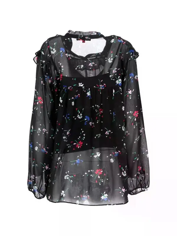 Maje Letra Floral Print Ruffled Blouse