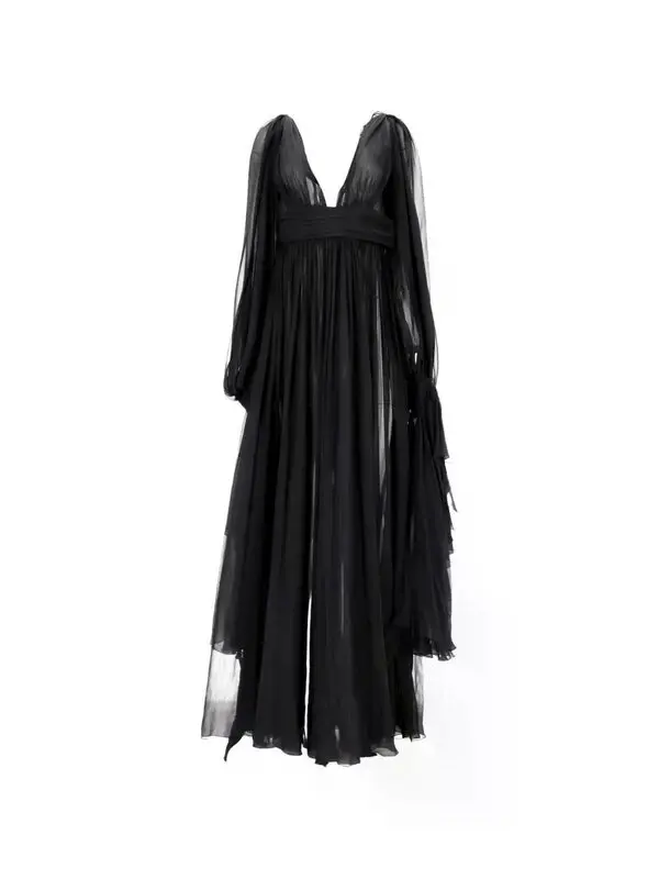 Saint Laurent Deep-neck Maxi Gown - Black