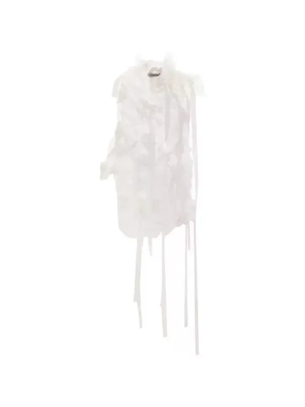 ROISIN PIERCE Flower-embellished Ribbon Blouse - White