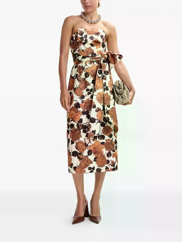 Essentiel Antwerp Floral Print Strapless Wrap Dress - Neutrals
