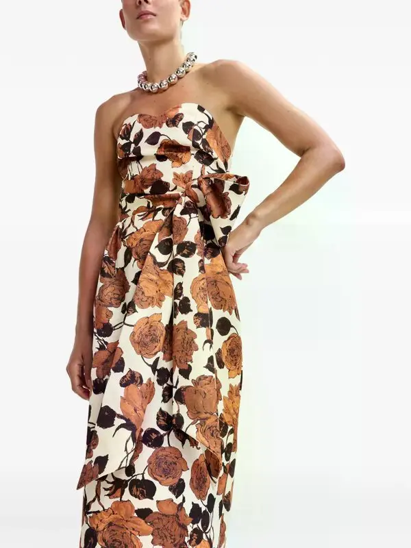 Essentiel Antwerp Floral Print Strapless Wrap Dress - Neutrals