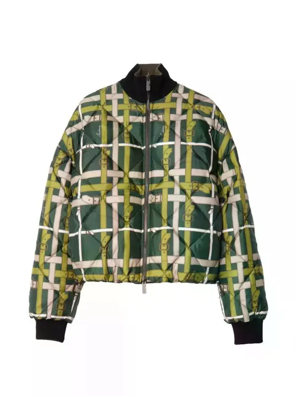 Burberry Cropped Reversible Belt Check Nylon Jacket - Green