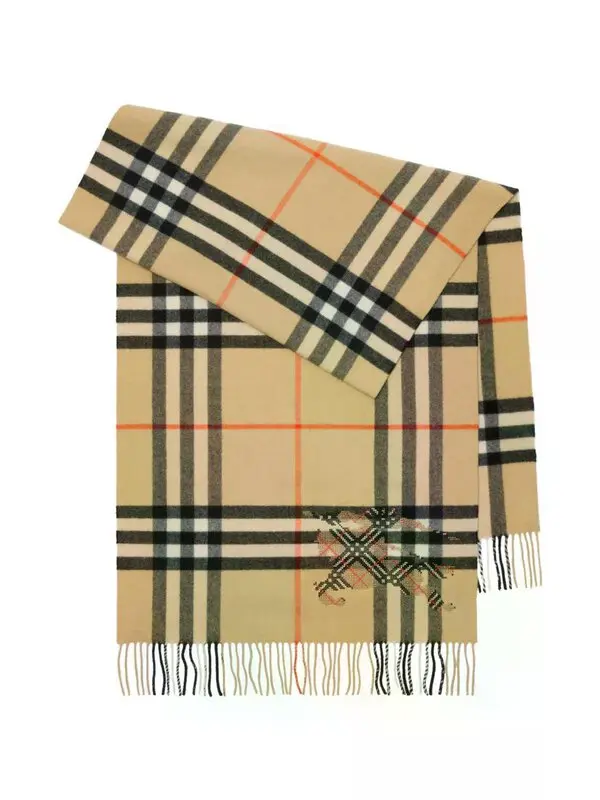 Burberry Wide Cross Stitch Ekd Check Cashmere Scarf - Neutrals