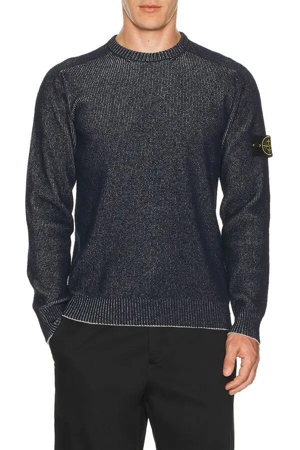 Stone Island Crew Neck Rib Cotton Jumper - Melange Blue