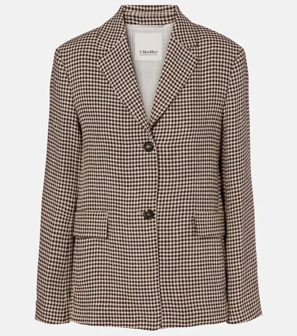 Max Mara Gita Checked Linen Blazer - Brown