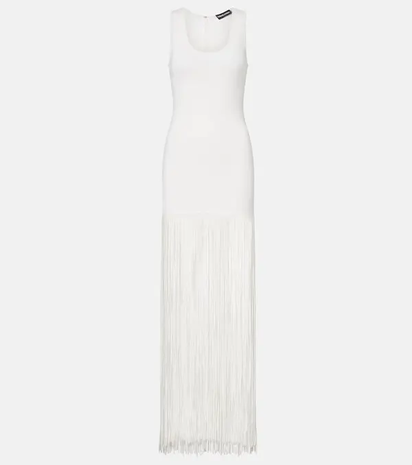 David Koma Fringed Ribbed-knit Maxi Dress - White