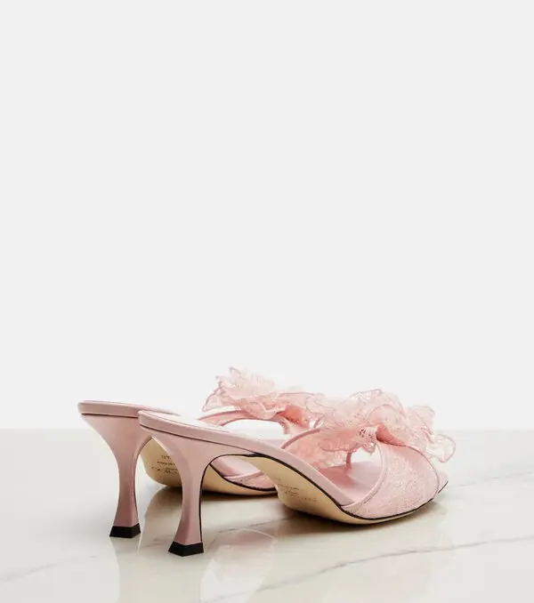 JIMMY CHOO Skye Corsage Lace Mules - Pink