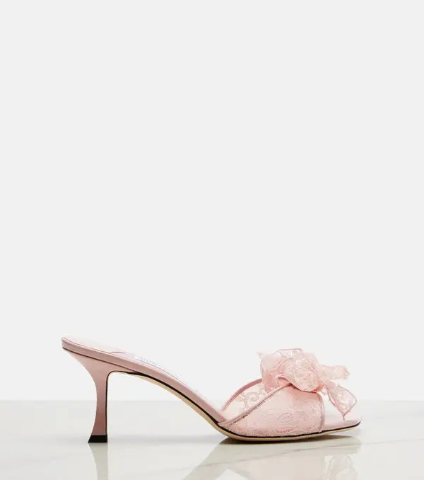 JIMMY CHOO Skye Corsage Lace Mules - Pink
