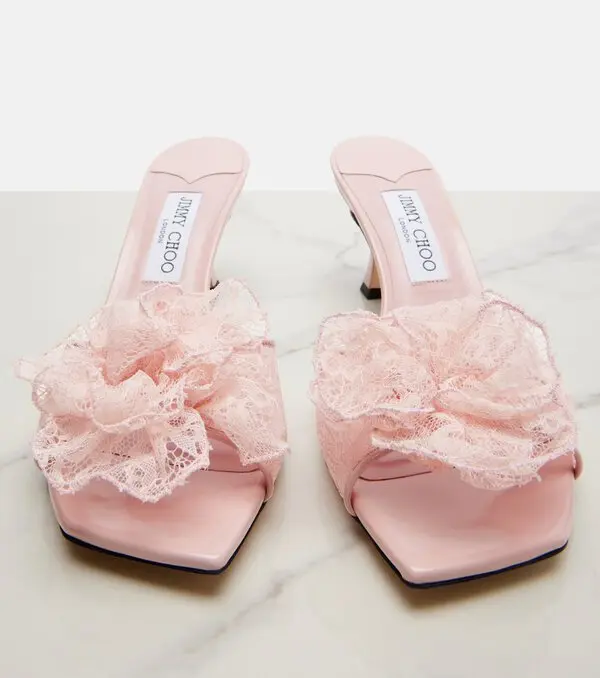 JIMMY CHOO Skye Corsage Lace Mules - Pink