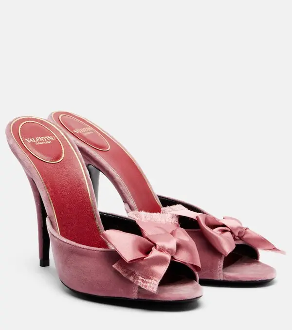 Valentino Garavani Marie A Bow-detail Velvet Mules - Pink
