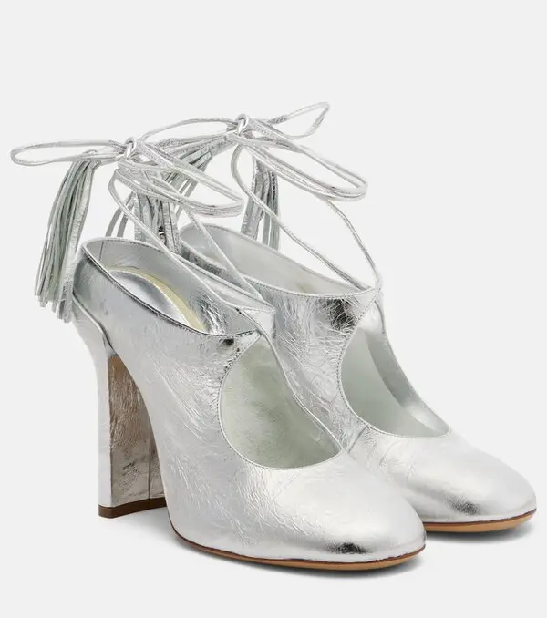 Dries Van Noten Metallic Leather Mules - Silver