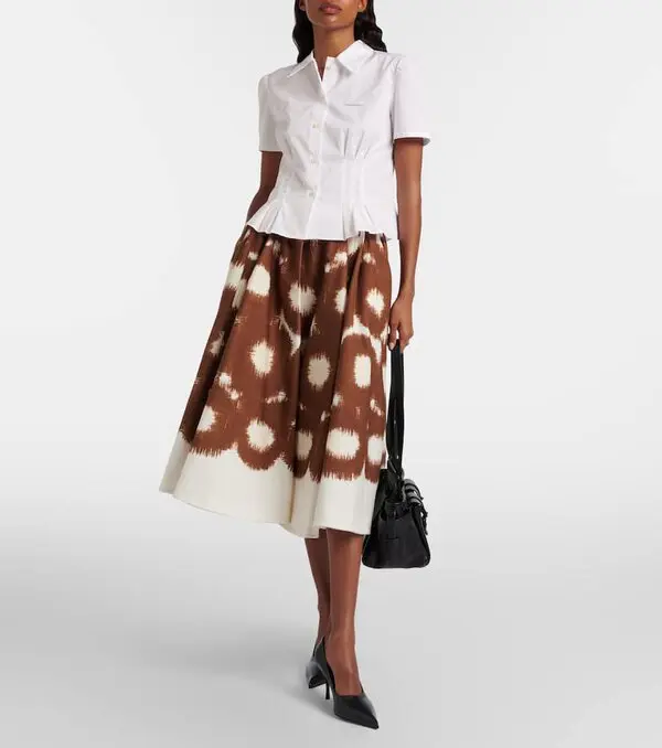 Prada Printed Cotton Canvas Midi Skirt