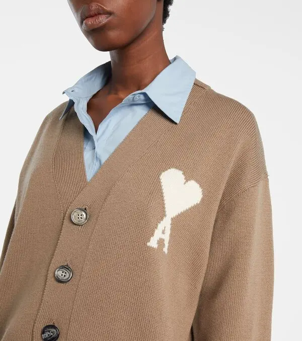 AMI Paris De Cœur Wool And Cotton Cardigan