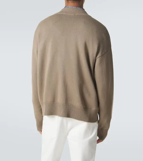 AMI Paris De Coeur Wool And Cotton Cardigan - Beige