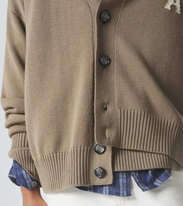 AMI Paris De Coeur Wool And Cotton Cardigan - Beige