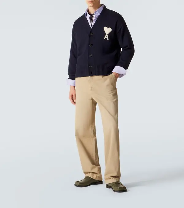 AMI Paris De Cœur Wool And Cotton Cardigan - Blue