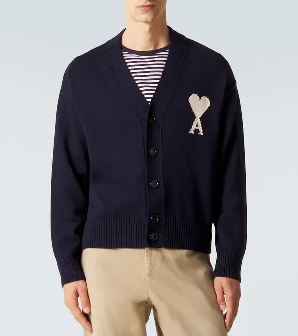 AMI Paris De Cœur Wool And Cotton Cardigan - Blue