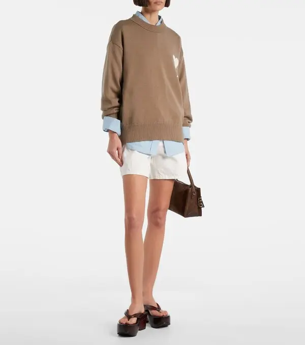AMI Paris De Coeur Wool And Cotton Sweater - Beige