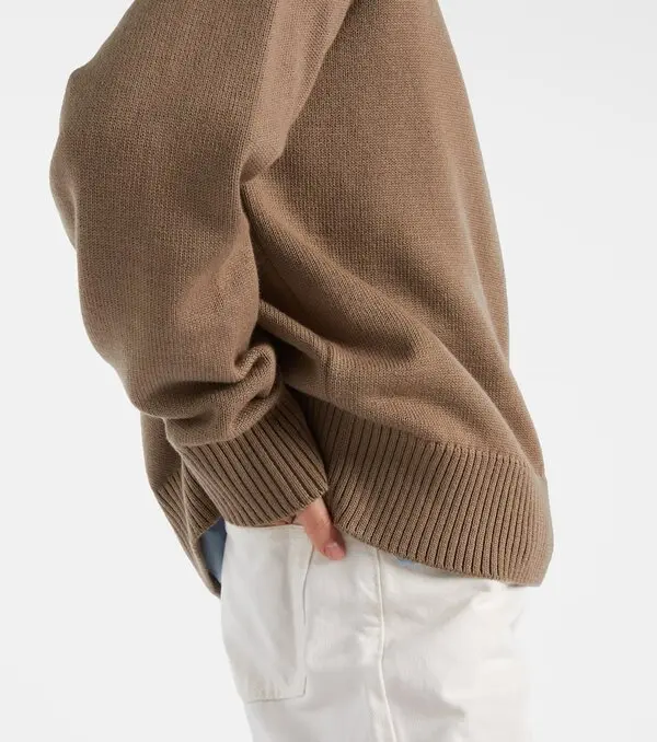AMI Paris De Coeur Wool And Cotton Sweater - Beige
