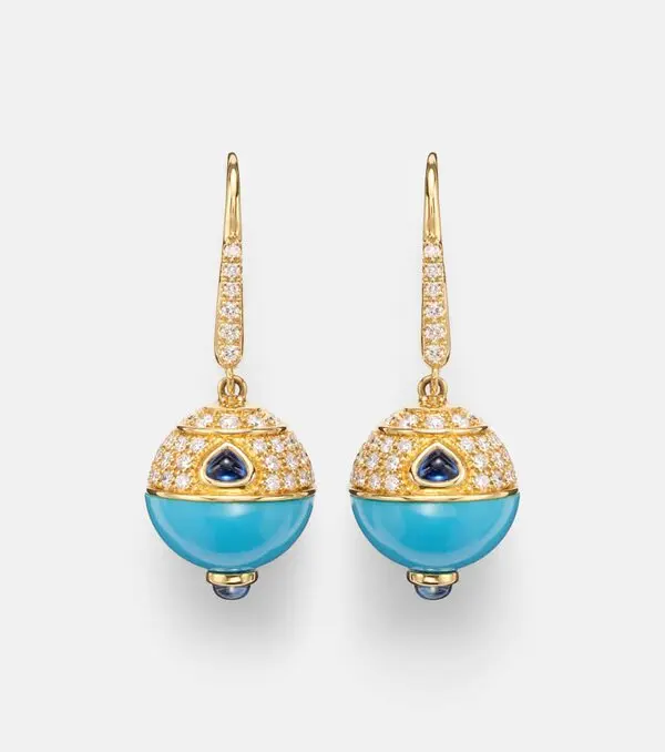 Marina B 18kt Earrings With Turquoise, Sapphire, And Diamonds - Gold
