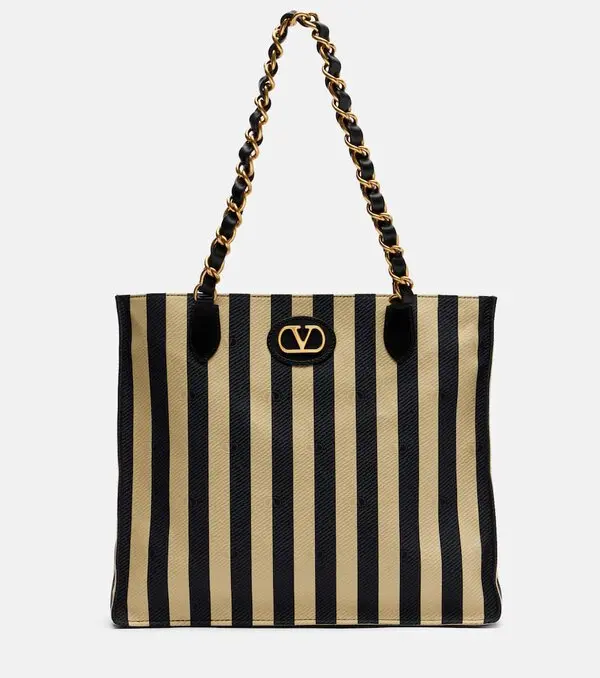 Valentino Garavani Laseine Large Striped Tote Bag - Black