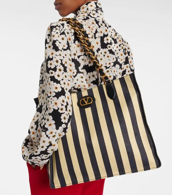 Valentino Garavani Laseine Large Striped Tote Bag