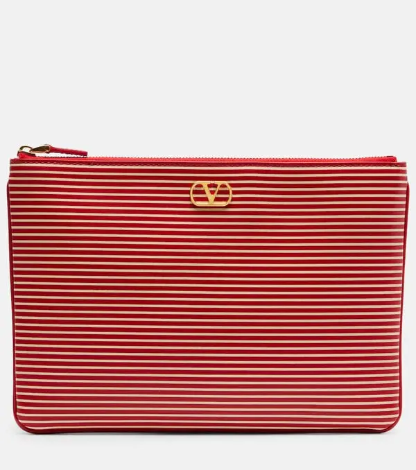 Valentino Garavani Vlogo Striped Leather Pouch - Red