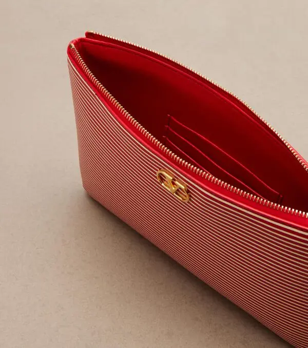 Valentino Garavani Vlogo Striped Leather Pouch - Red