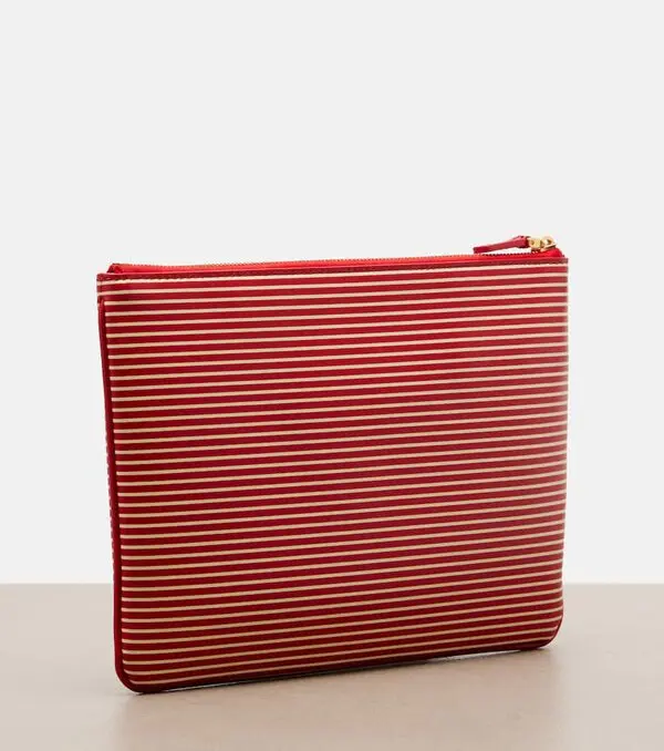 Valentino Garavani Vlogo Striped Leather Pouch - Red