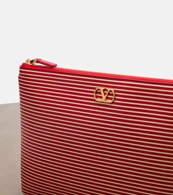 Valentino Garavani Vlogo Striped Leather Pouch - Red