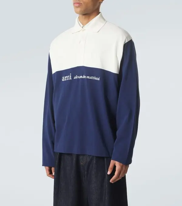 AMI Paris Logo Cotton Pique Polo Shirt