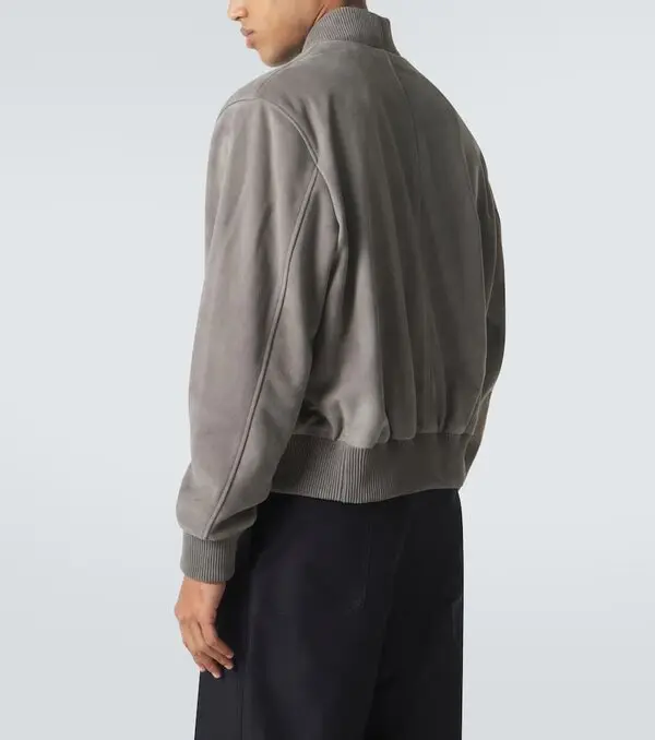 AMI Paris De Coeur Suede Bomber Jacket - Grey